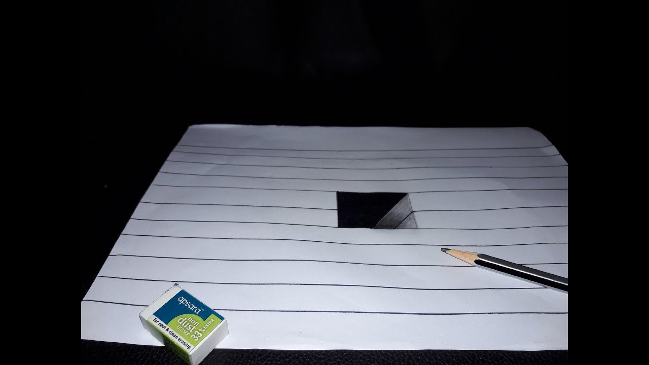 Drawing a Rectangle Hole on Line Paper-Trick Art with Pencil and Color ...
