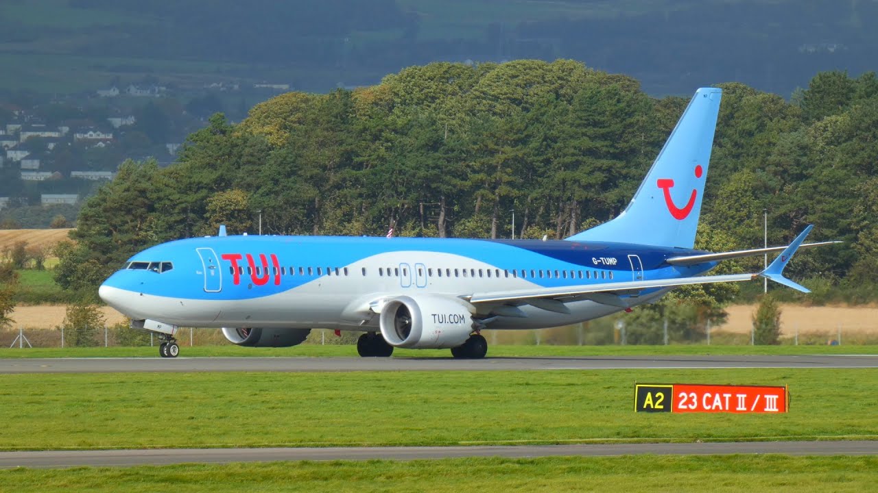 Tui boeing 737 Max 8 take off Glasgow for Tenerife - YouTube