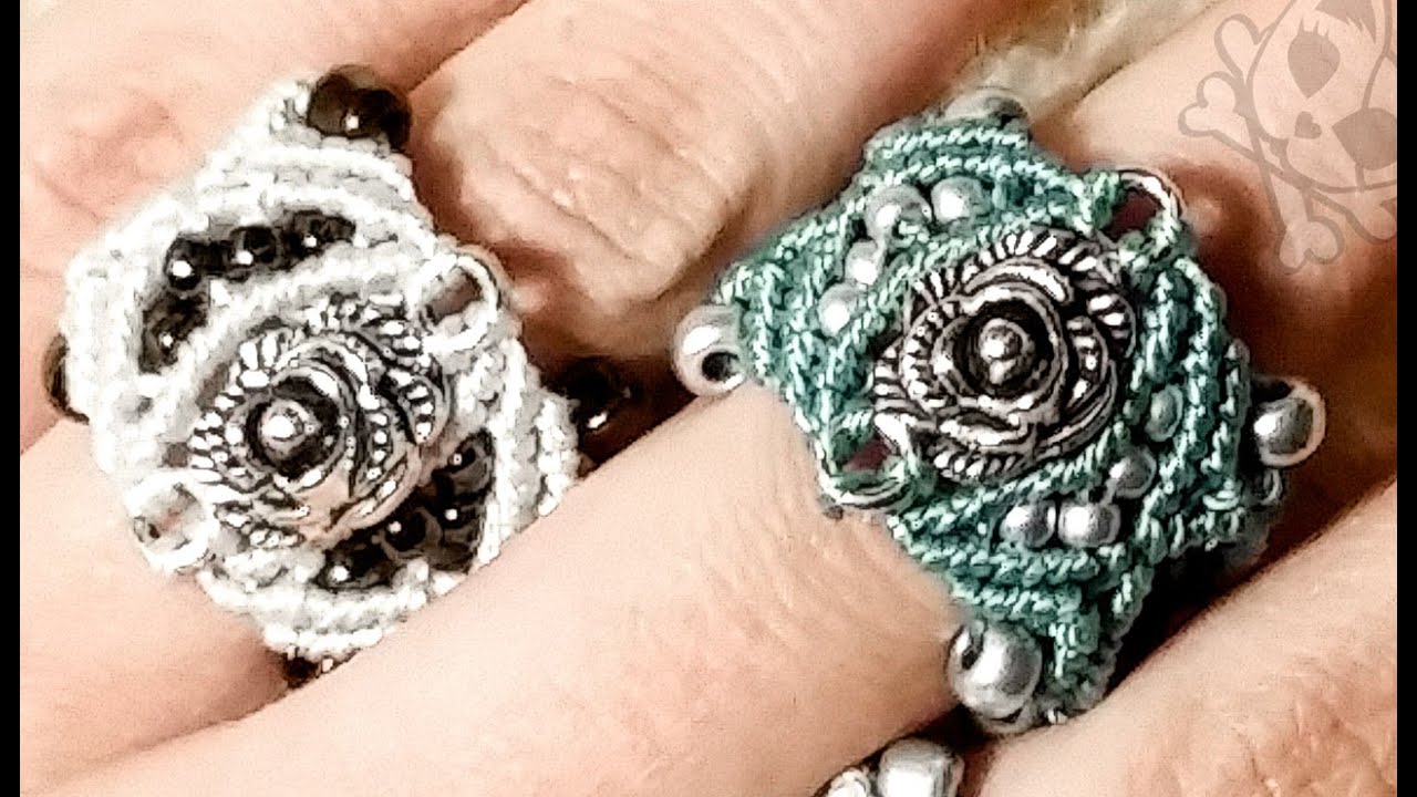 cosy rose micro macrame ring with beads and weaving - YouTube