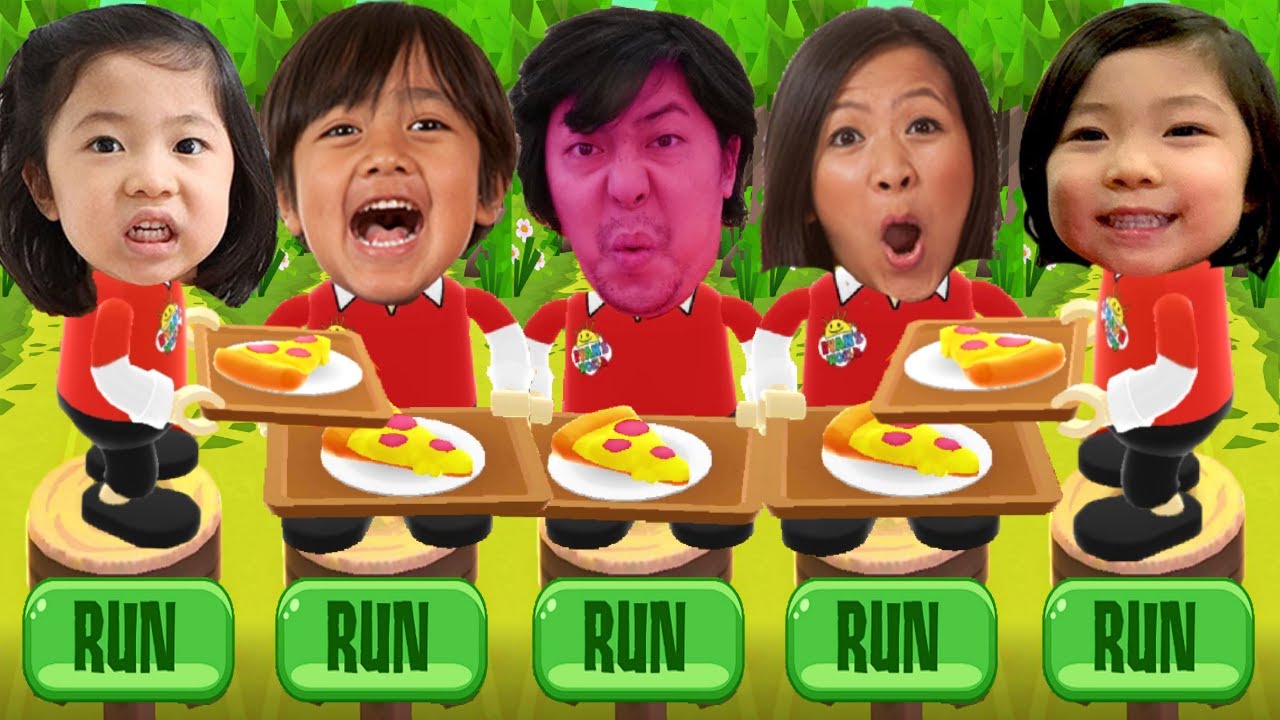 Tag with Ryan - Kaji Family in Lunchtime Ryan Pizza Costumes - Run ...