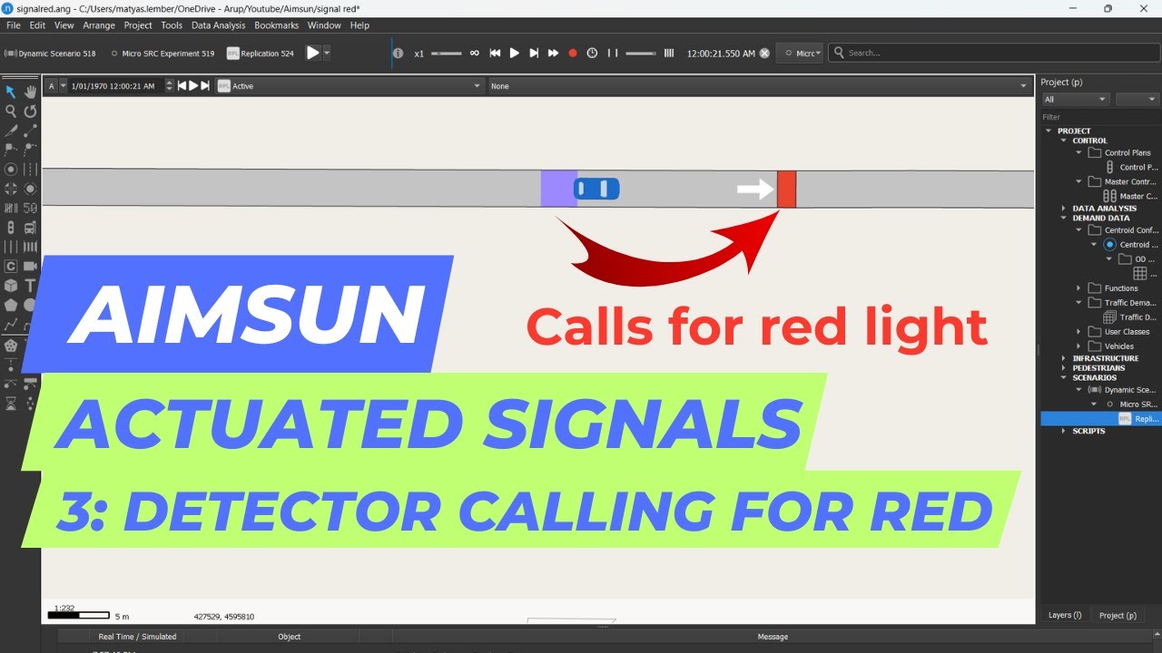 Aimsun Tutorial - Signals - Lesson 3: Calling red with a detector - YouTube