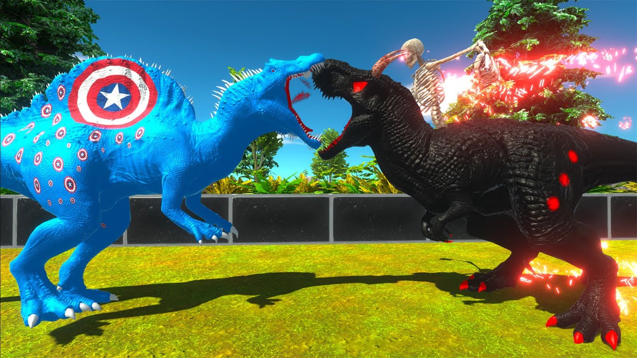 CAPTAIN AMERICA SPINOSAURUS vs GHOST RIDER T-REX DEATH RUN - Animal ...