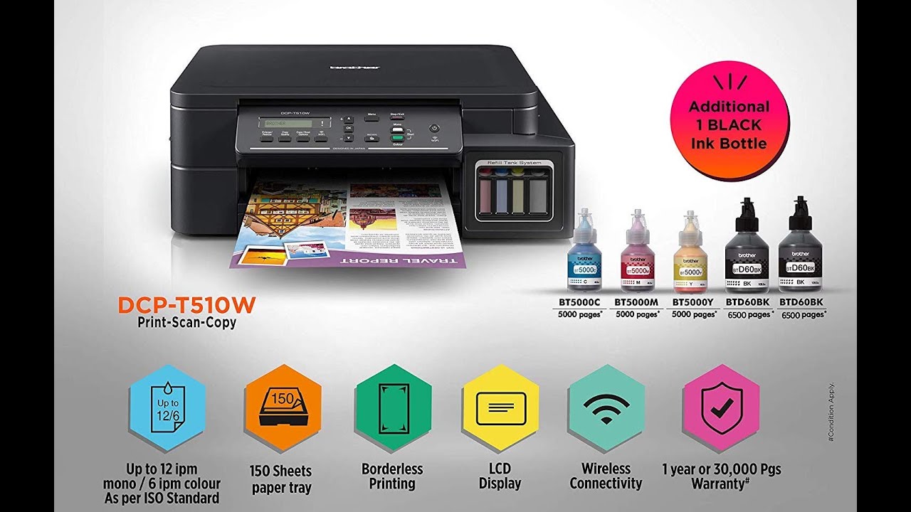 Unboxing Brother Printer DCP-T510W wireless 3 in 1 colored printer ...