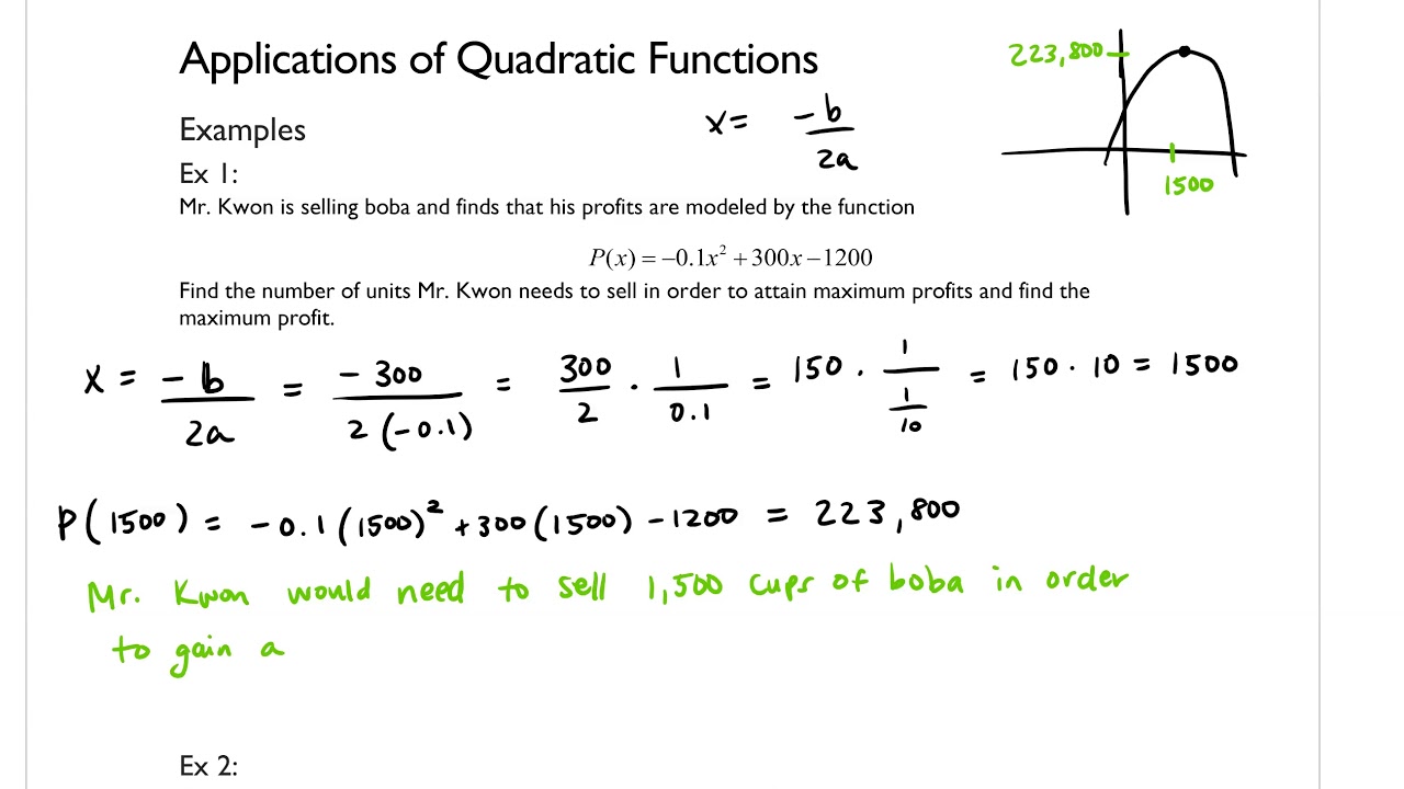 Quadratic Applications Part 1 - YouTube