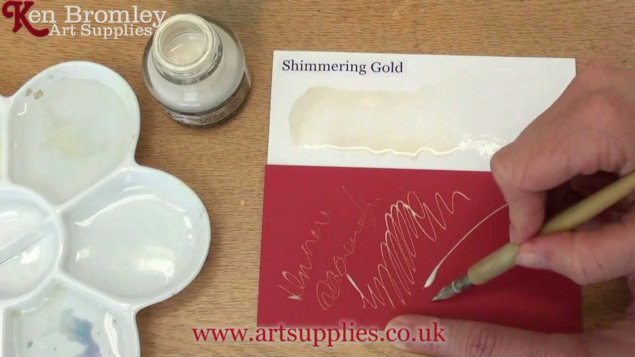 Daler Rowney FW Ink Shimmering Gold 709 - YouTube