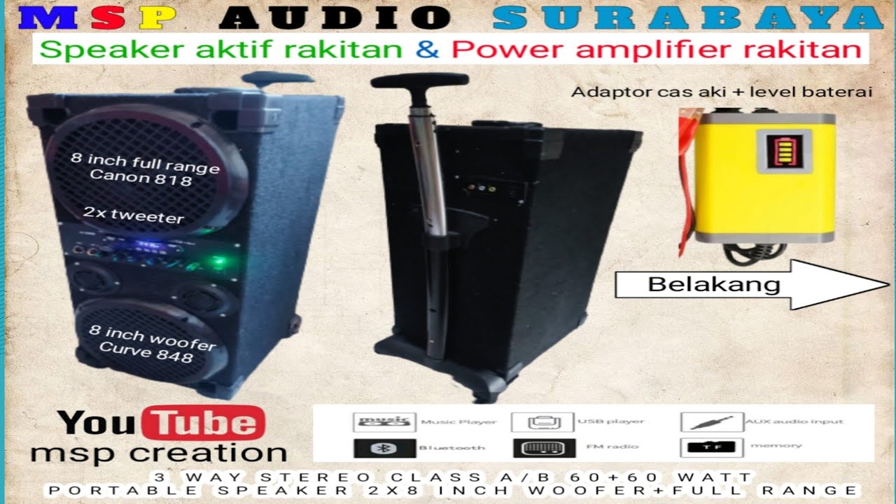 3 way portable stereo 150 Watt speaker aktif rakitan bluetooth karaoke ...