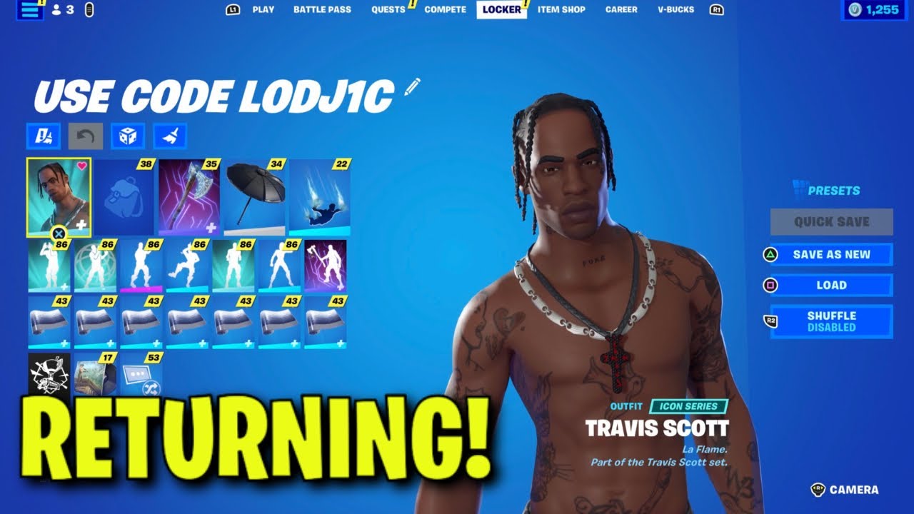 TRAVIS SCOTT RETURN DATE in FORTNITE ITEM SHOP! (Travis Scott Skin ...