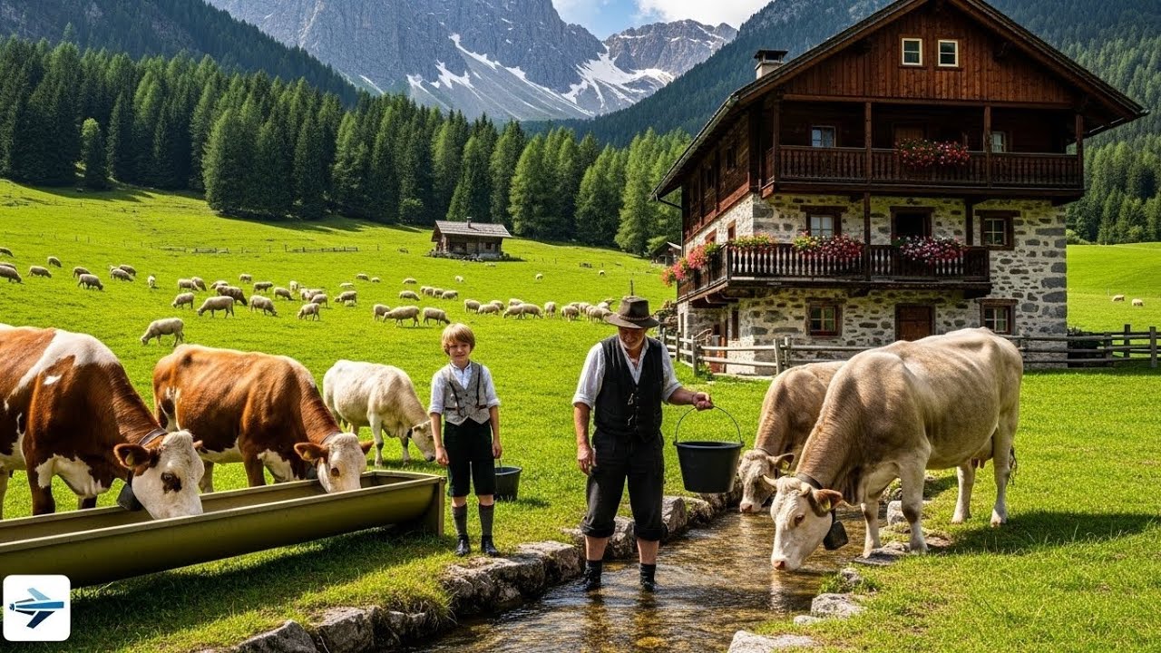 Life of farmers in remote Alps villages. Villagers in the Swiss ...
