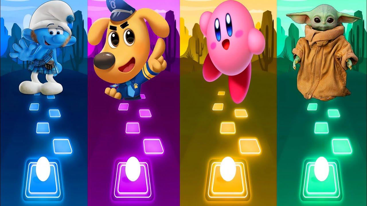 Smurfs vs Sheriff Labrador vs Kirby vs Baby Yoda || Tiles Hop EDM Rush ...