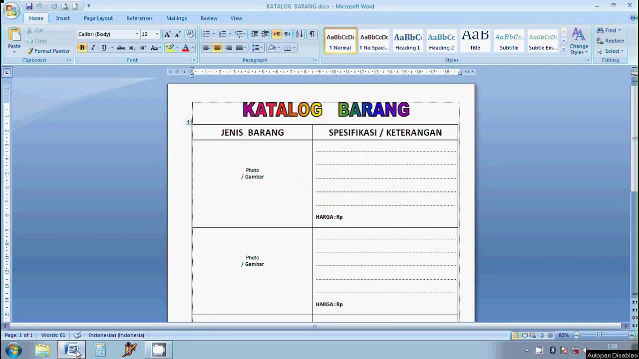 DIY: Cara Membuat Katalog Barang Dagangan di MS Office Word 2007 - YouTube