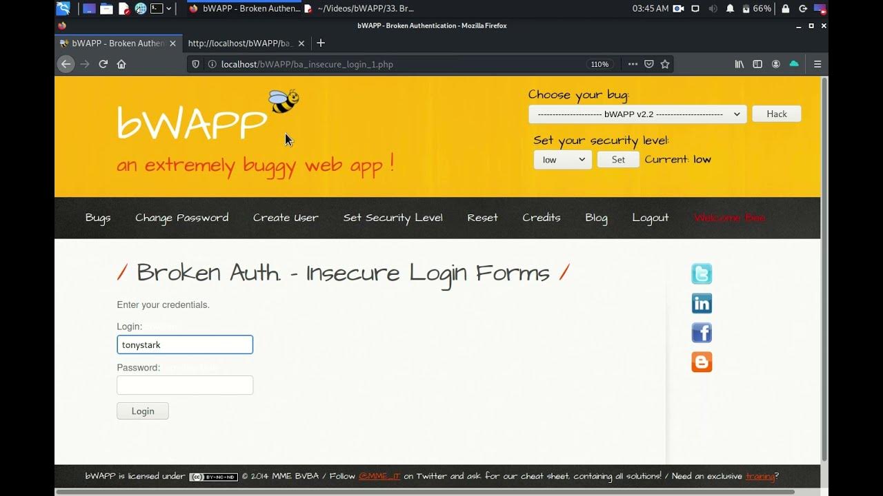 Broken Auth Insecure Login Forms Low Security Level - YouTube