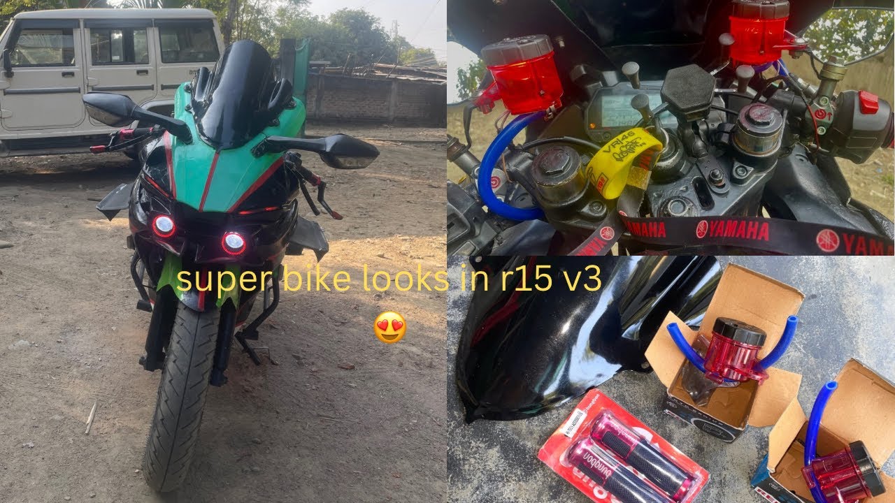 Lowering down the front forks of r15 v3😱/ installing front break oil ...