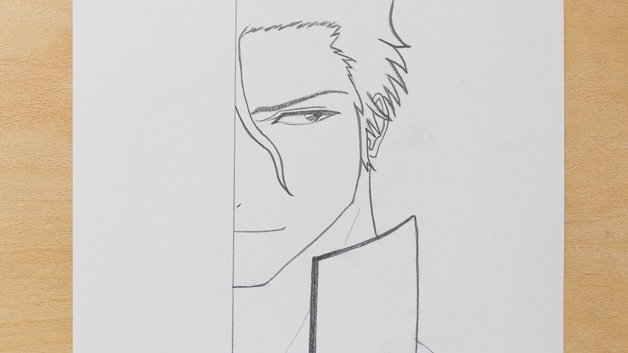 easy anime drawing | how to draw Half face Aizen Sousuke easy | BLEACH ...