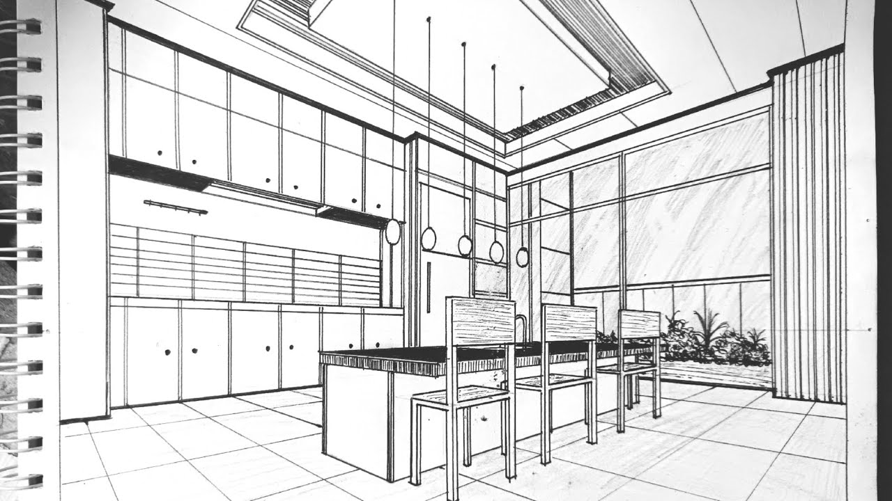 how to draw kitchen in two point perspective#2pointperspective - YouTube