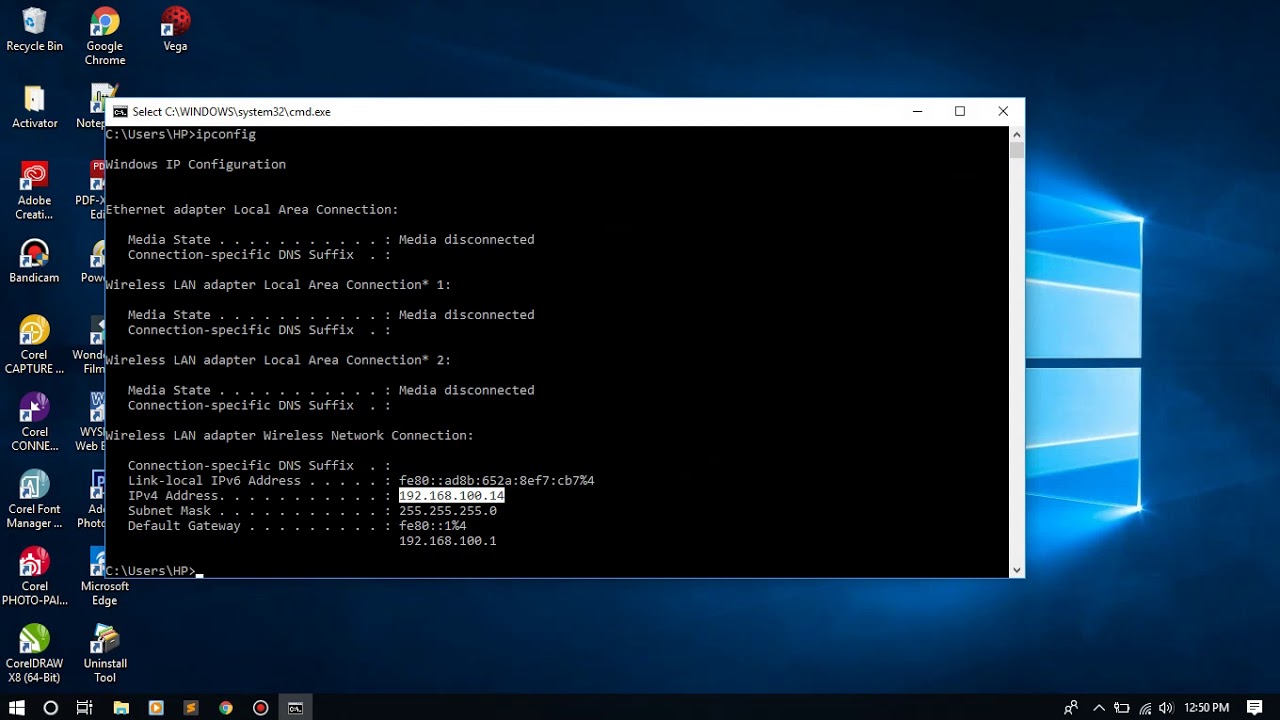 cara cek ip addres di windows dengan CMD - YouTube