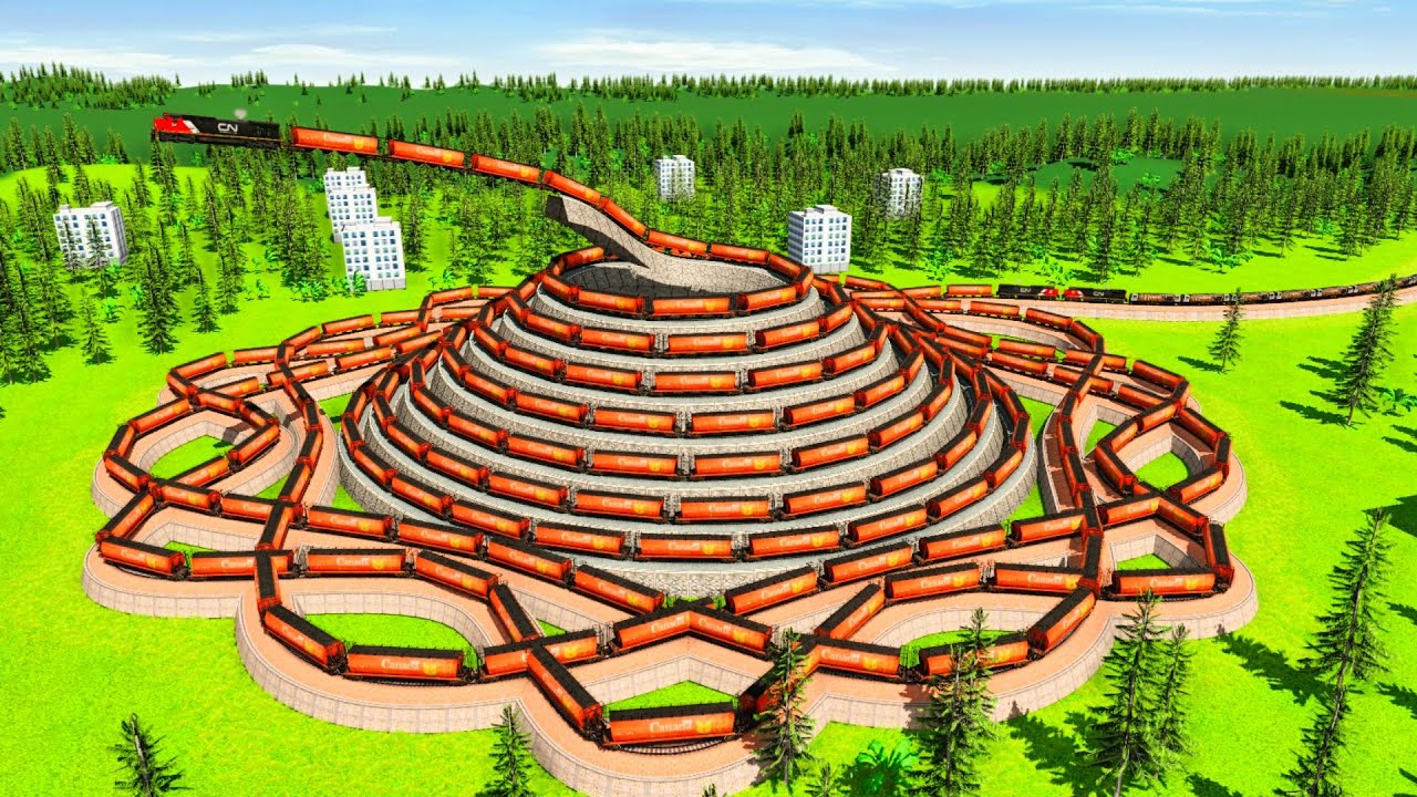 Train Flying To The Sky‼️Zigzag Pyramid Rail🚇Train Climb & Wrap Giant ...