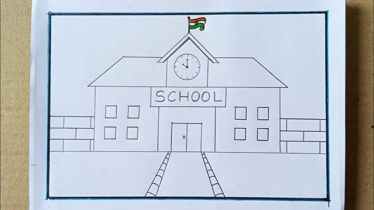 How to draw a School 🏫 School scenery drawing / My school drawing with ...