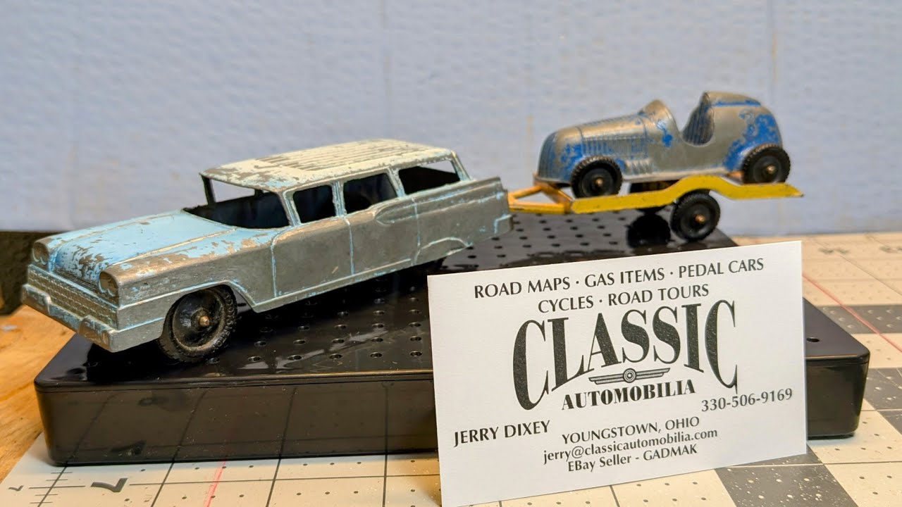 Tootsie Toy Ford Country Sedan and Race car with trailer restoration ...