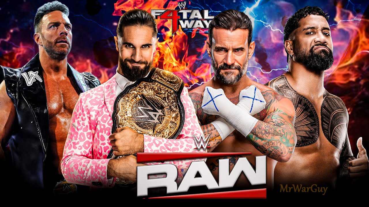 CM Punk Vs Seth Freakin Rollins Vs LA Knight Vs Jey Uso Fatal 4 Way WWE Raw Netflix Match - YouTube