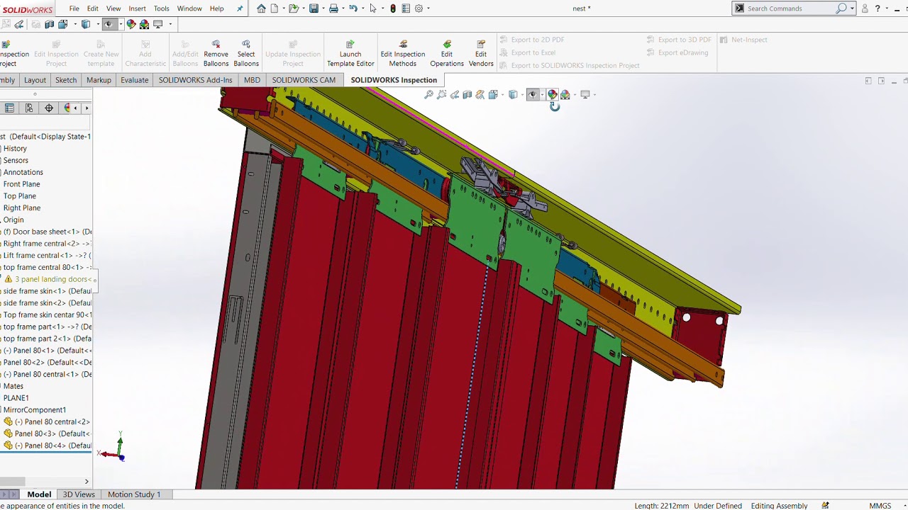 SolidWorks 3d drawing of 6 panels elevator automatic doors 250 cm ...