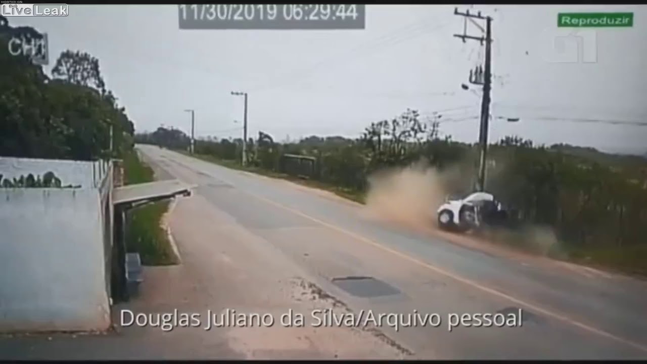 High-Speed Impact Wraps Vehicle Around Pole - YouTube