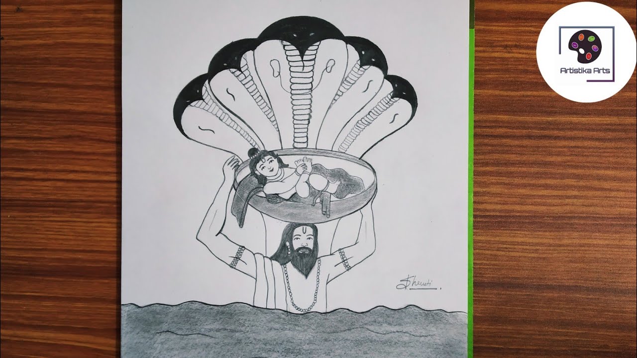 Very Easy | Little Lord Krishna Drawing With Pencil | Sheshnag | Step ...