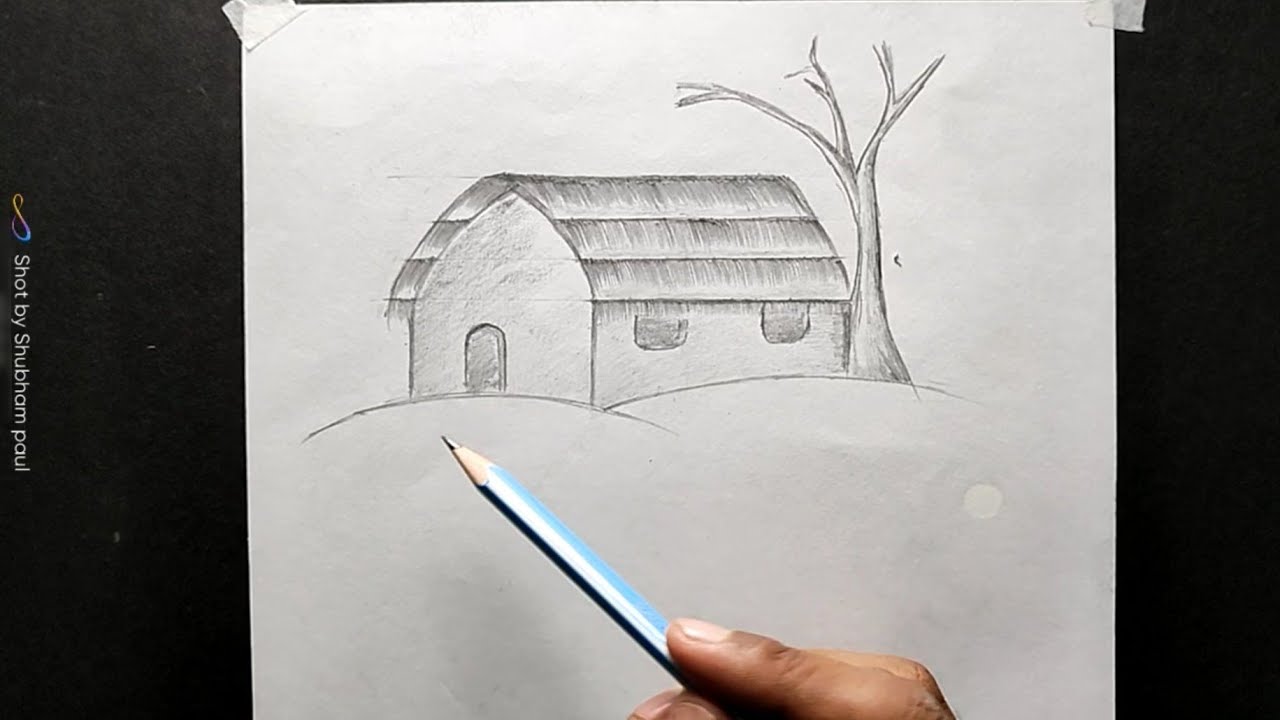 how to draw a house || how to draw a village house || pencil drawing ...