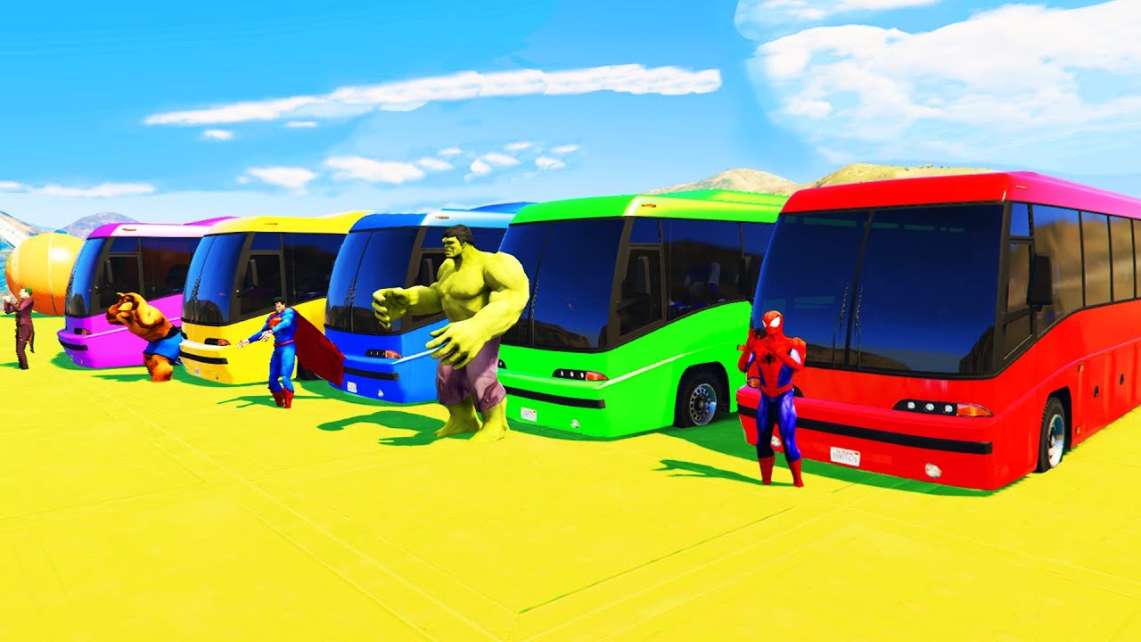 LEARN COLORS BUS with SUPERHEROES Cartoon for Children and Baby - YouTube