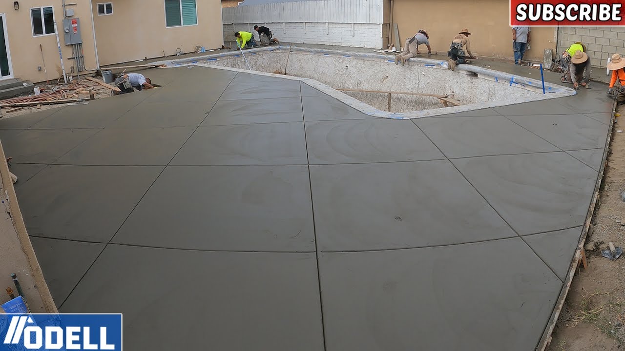 Creating a Stunning Diamond Grid Concrete Design for a Pool Deck - YouTube