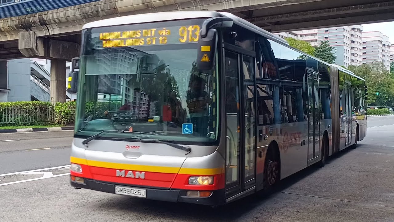 [4K 車外風景] SMRT Bus Service 913 needs bendy on sunday ok - ft. SMB8035H ...