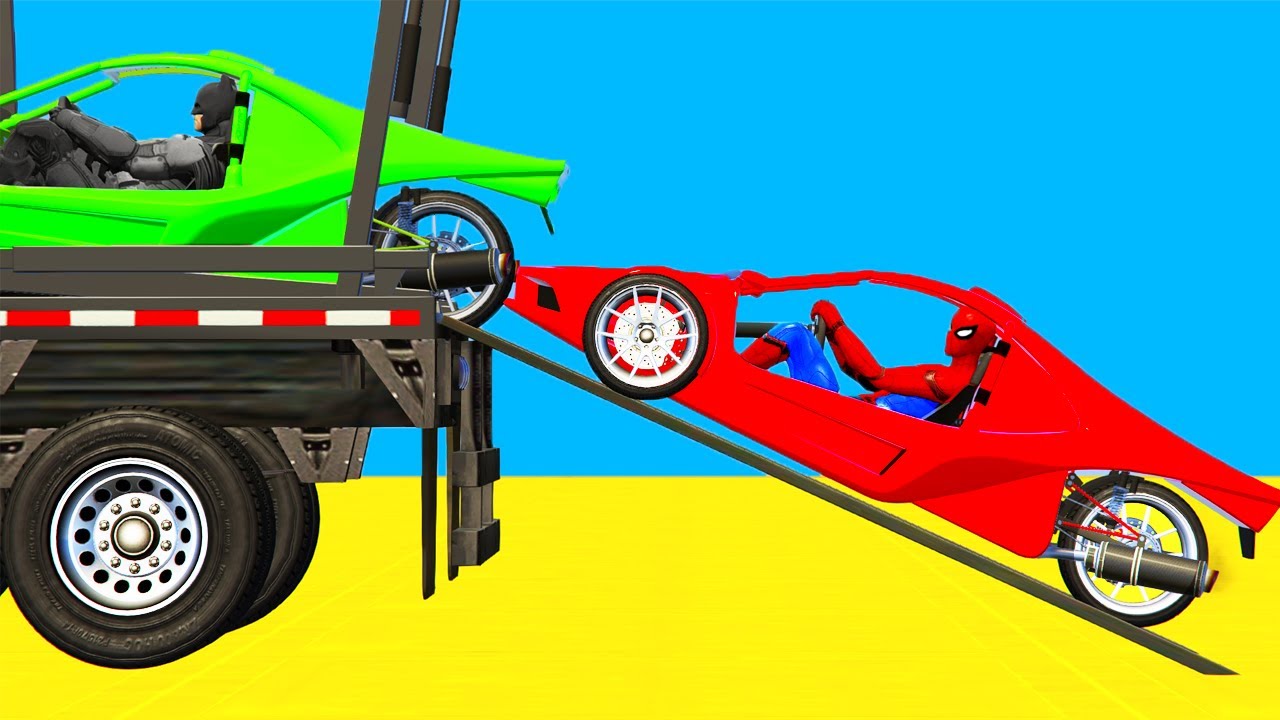 3-WHEELED CARS Transportation by Superheroes | Spiderman Three-Wheeler ...