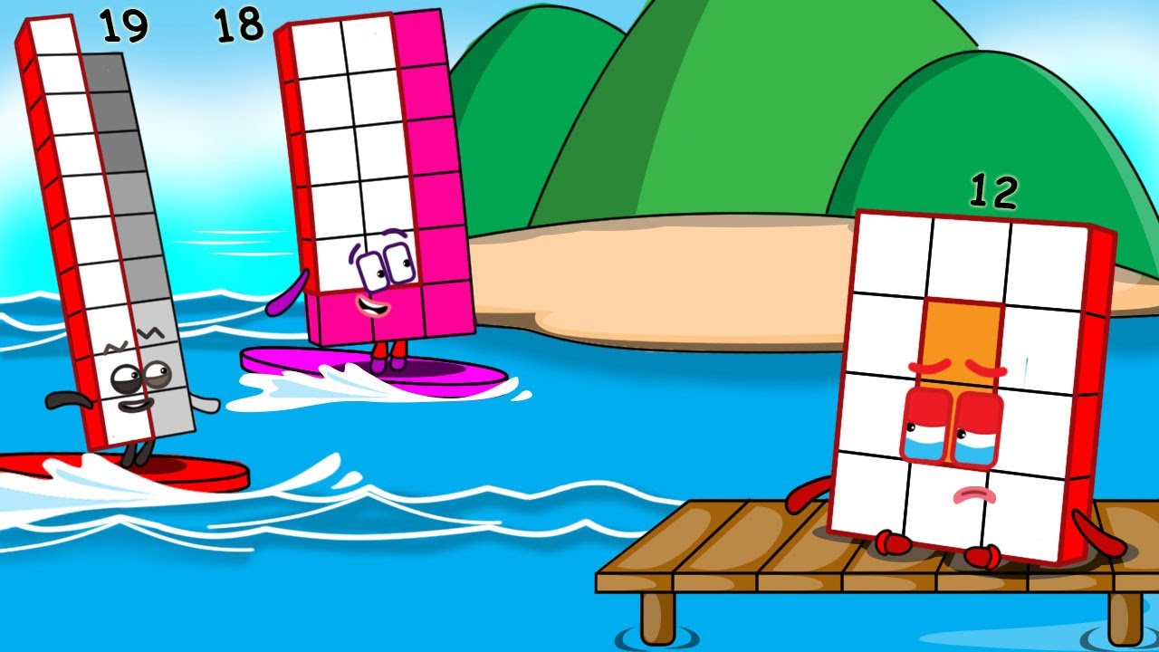 Numberblocks 18 19 surfing,12 feel jealous just watching them ...