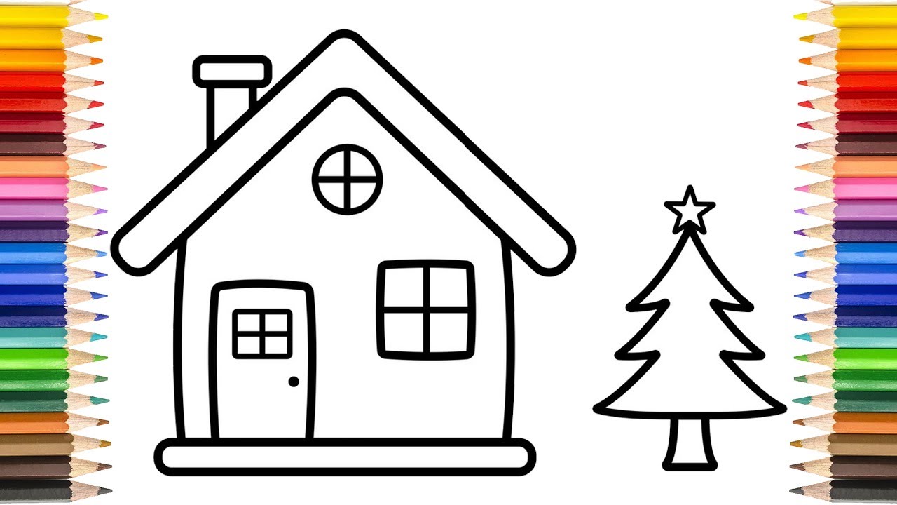 Santa House Coloring Pages | How to Draw and Paint Christmas Tree and ...