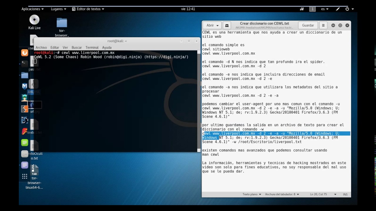 Crear diccionario con CEWL en kali linux - YouTube