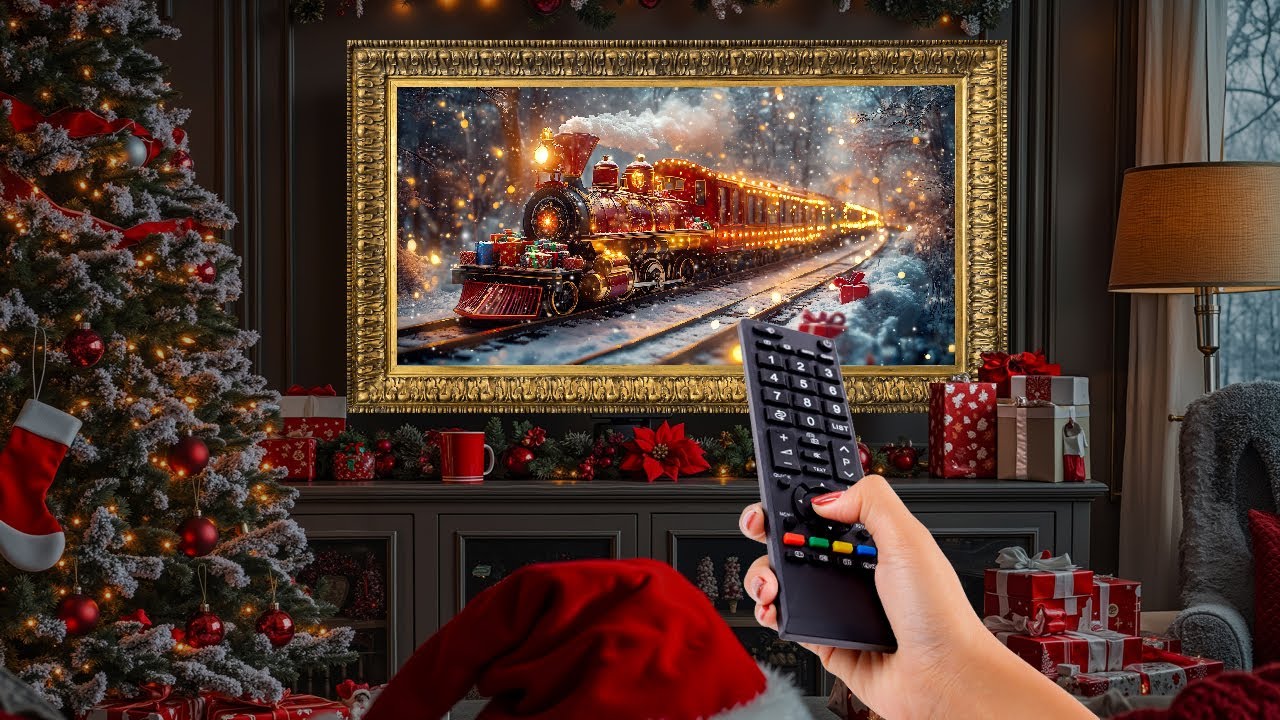 Framed Christmas Train TV Art - Christmas Train with gentle snow ...