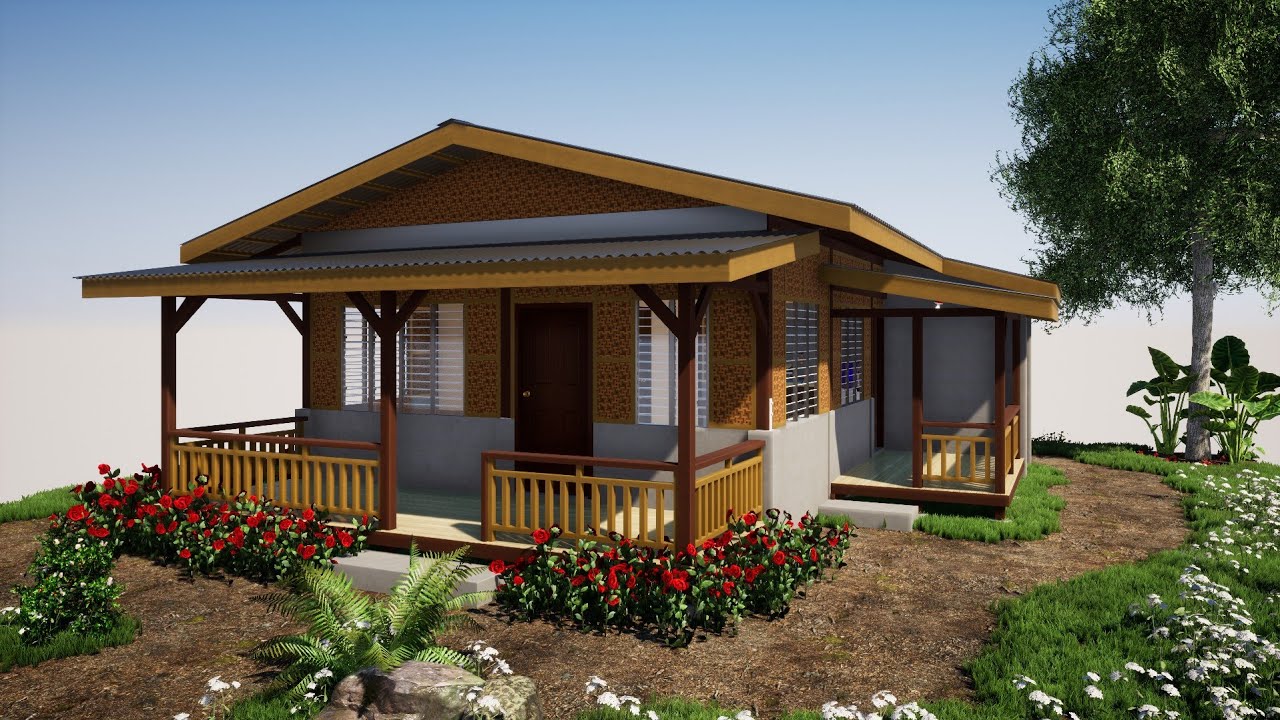 House tour - (45sqm.) 2 Bedrooms, half concrete, half amakan, house ...