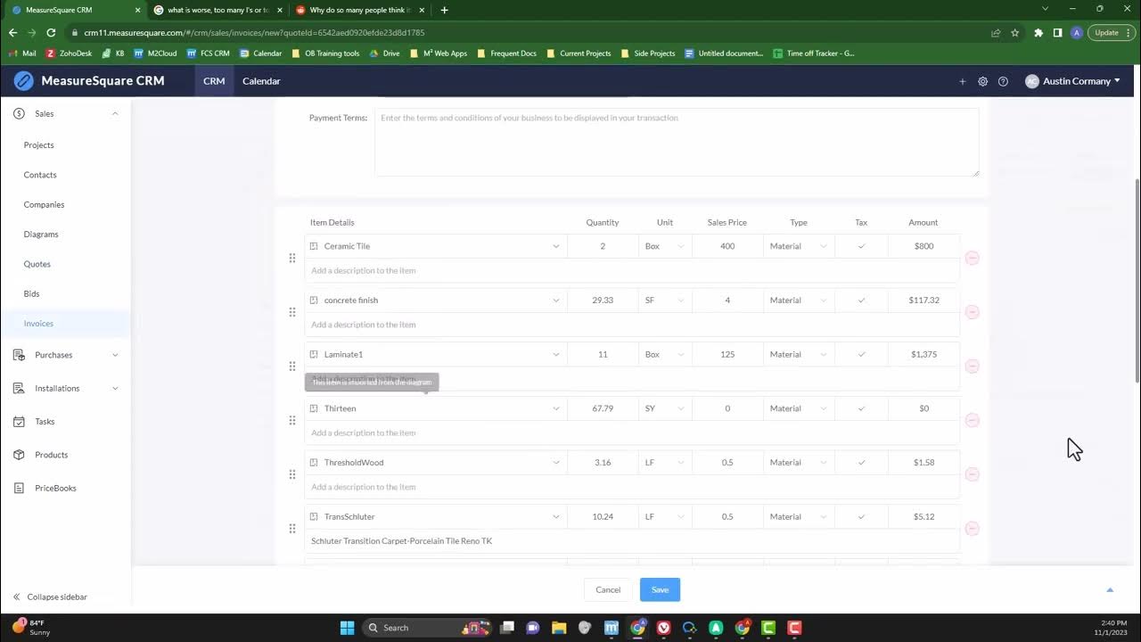 How to Create an Invoice in MeasureSquare CRM - YouTube