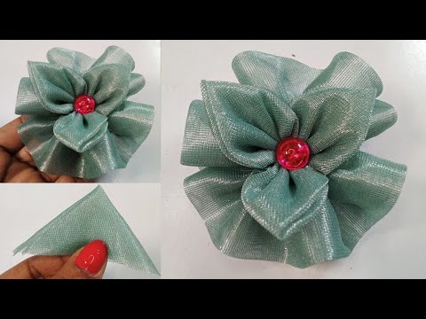 Net Fabric Flower Making | How to Make Fabric Flower | Beautiful Net ...