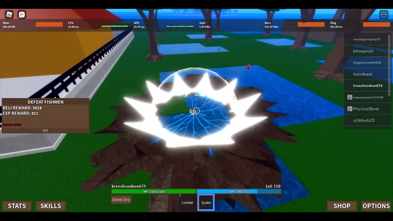 Showcasing Quake fruit in Project : One Piece - YouTube