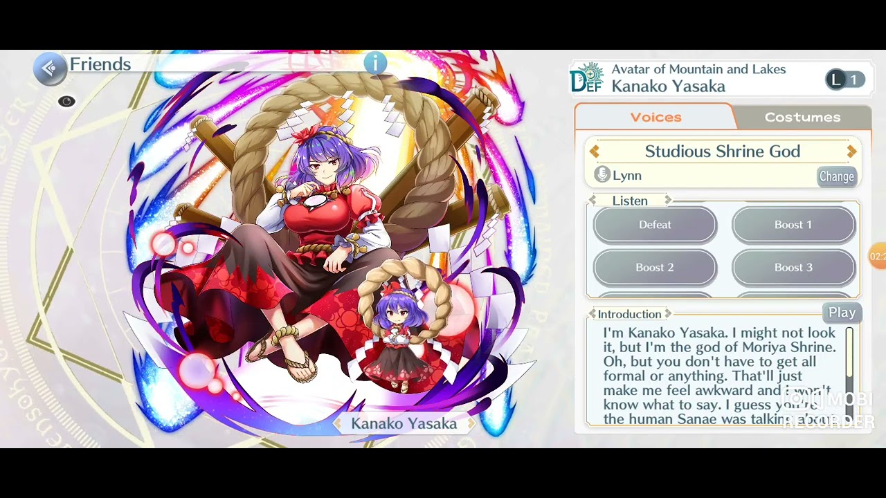 Touhou Lost Word Voice Lines - Kanako Yasaka - YouTube