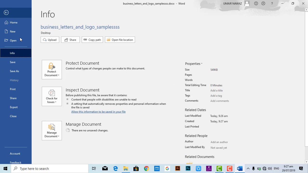 MS Word - Inspecting and Protecting Document - YouTube