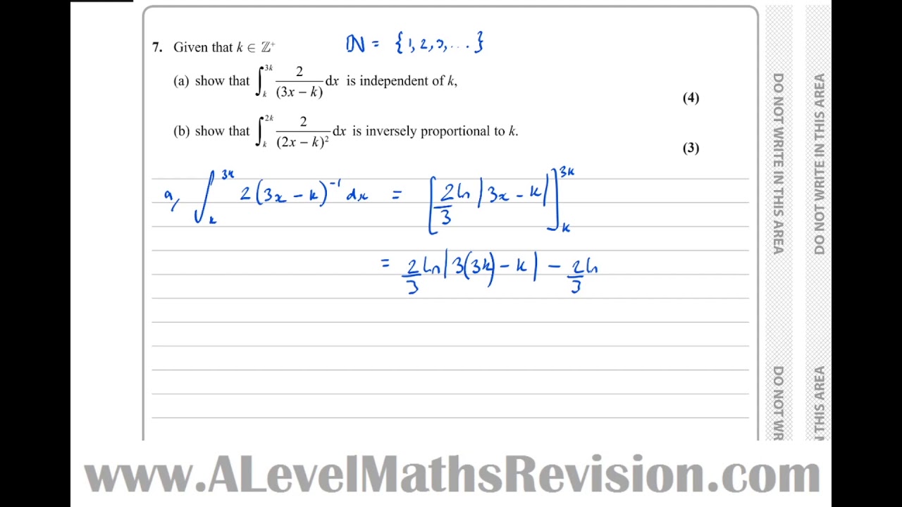 Edexcel A Level Maths, June 2018, Paper 1, Q7 (Standard Integrals of ...