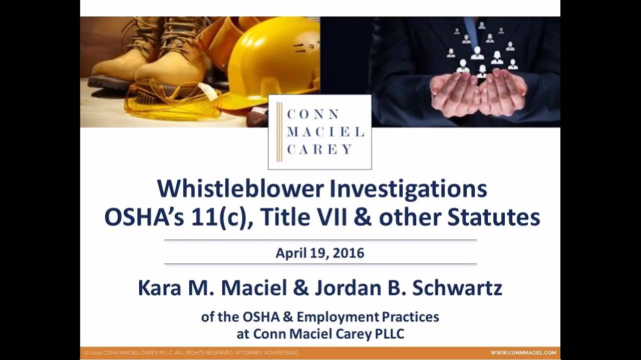 Whistleblower Investigations: OSHA's 11(c), Title VII, & other Statutes ...
