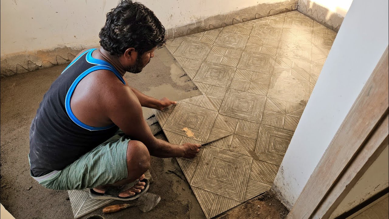 Techniques of 1×1ft Floor Tile Accurately Install|Tile Fitting|Flooring ...