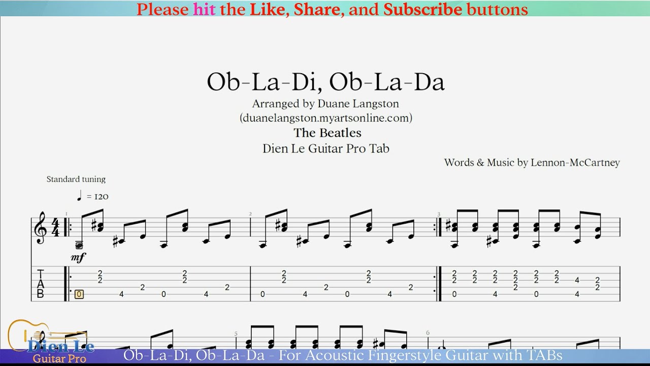 Ob-La-Di, Ob-La-Da - For Acoustic Fingerstyle Guitar with TABs - YouTube