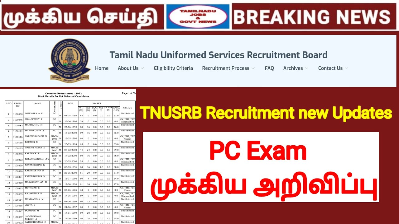 TNUSRB PC Exam முக்கிய அறிவிப்பு | TNUSRB Recruitment PC new list ...