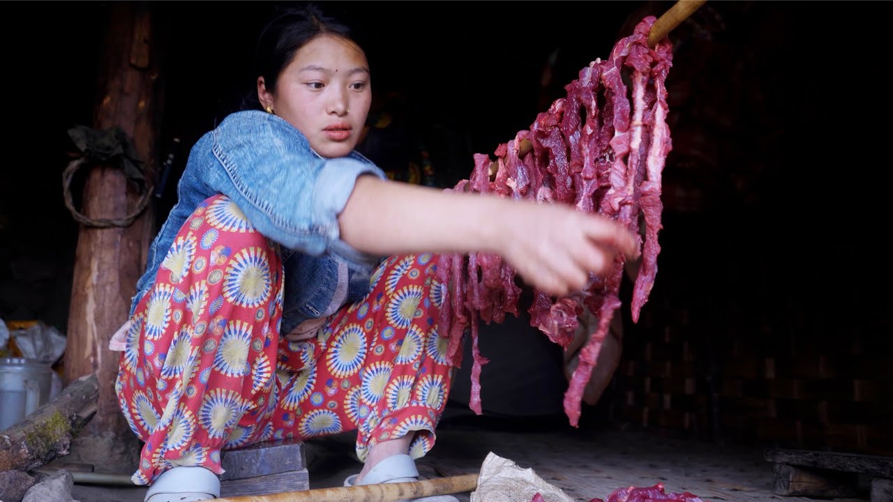 manjita making buff dry meat in her shed' kitchen || shepherd life of ...