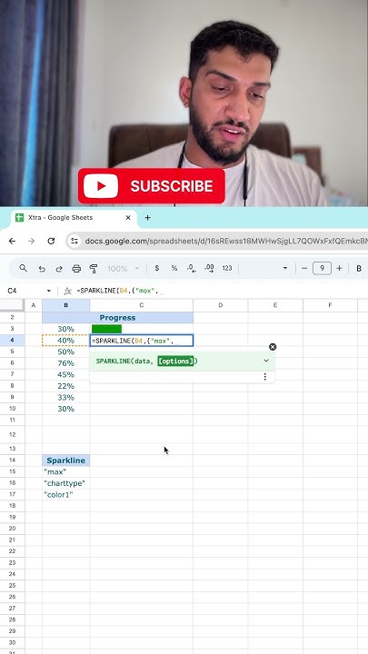 Dynamic Progress bar using sparkline function #exceltips #googlesheets #education - YouTube