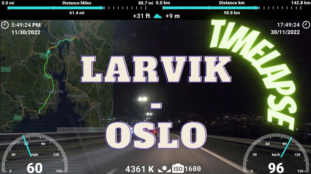 Aften Timelapse køretur fra Larvik til Oslo - YouTube