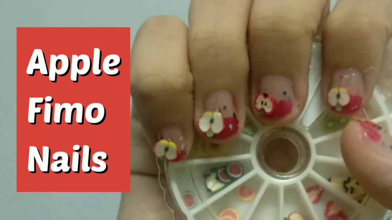 Apple Fimo nail art french tip tutorial - YouTube